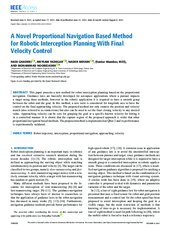 (PDF) A Novel Proportional Navigation Based Method for Robotic ...