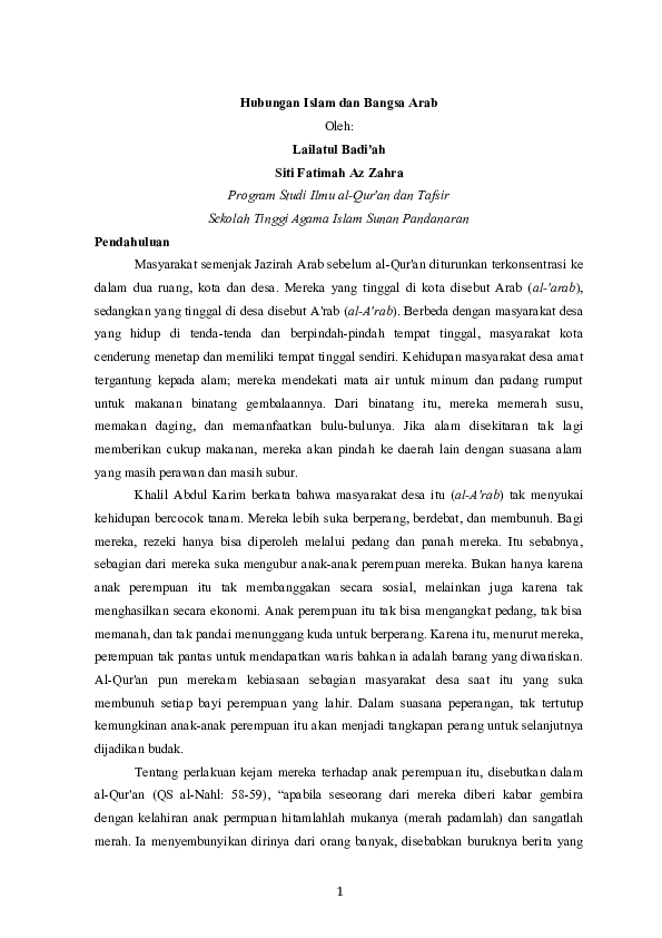 (DOC) Hubungan Islam dan Bangsa Arab | Laila Badiah - Academia.edu (DOC) Hubungan Islam dan Bangsa Arab | Laila Badiah - Academia.edu