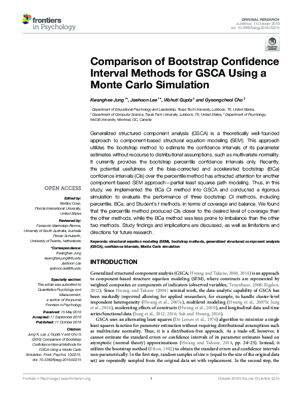 Pdf Comparison Of Bootstrap Confidence Interval Methods For Gsca Using A Monte Carlo Simulation