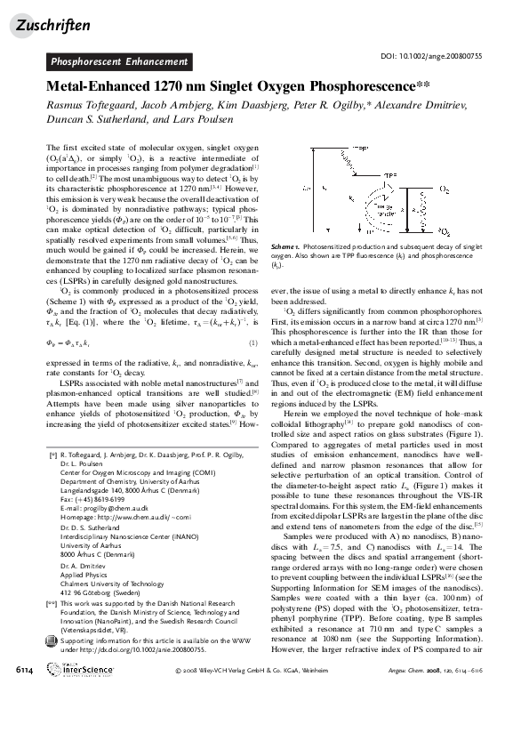 (PDF) Metal-Enhanced 1270 nm Singlet Oxygen Phosphorescence