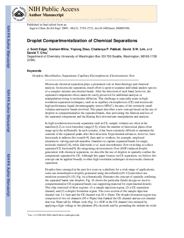 (PDF) Compartmentalization of Chemically Separated Components into Droplets