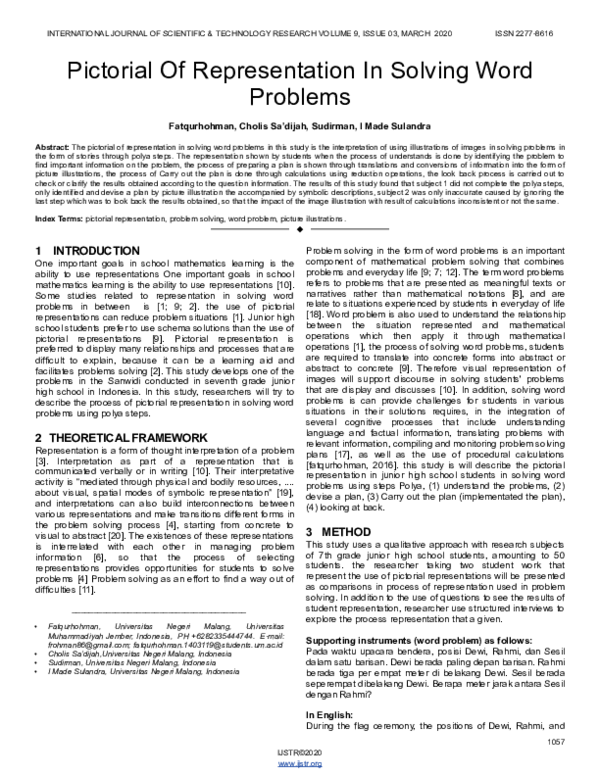 (PDF) Pictorial Of Representation In Solving Word Problems