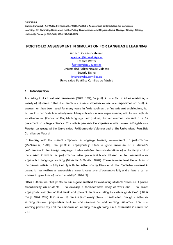 (PDF) Portfolio assessment in simulation for language learning