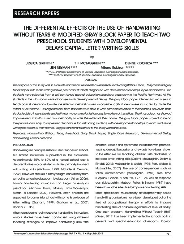 (PDF) The Differential Effects of the Use of Handwriting Without Tears ...