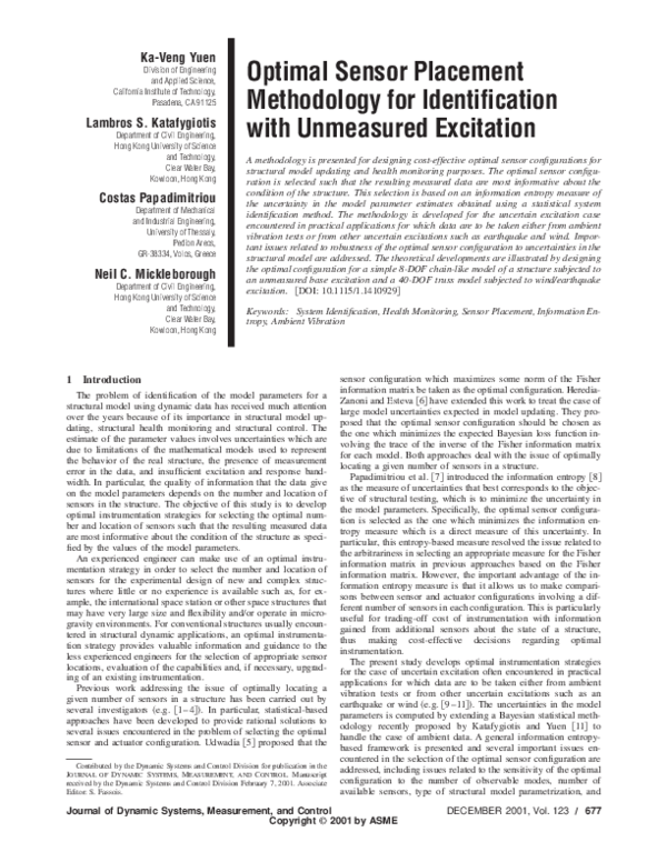 Optimal Sensor Placement Methodology For Identification With Unmeasured Excitation
