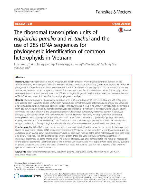 (PDF) The ribosomal transcription units of Haplorchis pumilio and H ...