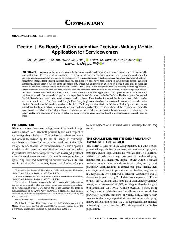 (PDF) Decide + Be Ready: A Contraceptive Decision-Making Mobile ...