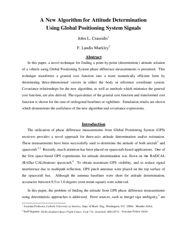 Pdf New Algorithm For Attitude Determination Using Global Positioning