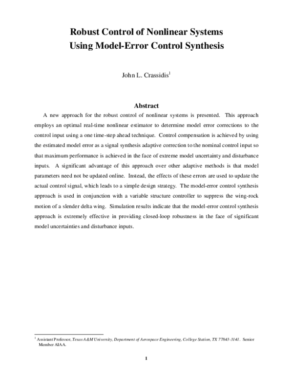(PDF) Robust control of nonlinear systems using model-error control synthesis