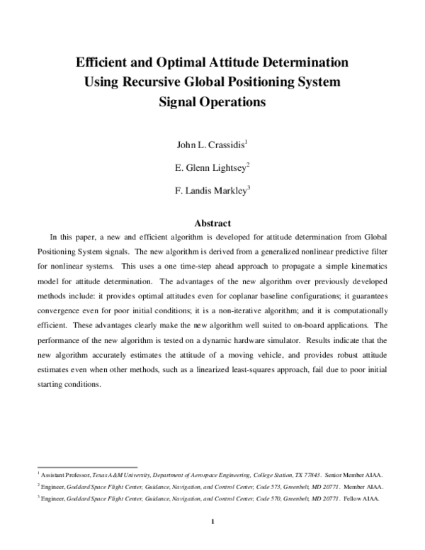Pdf Efficient And Optimal Attitude Determination Using Recursive Global Positioning System