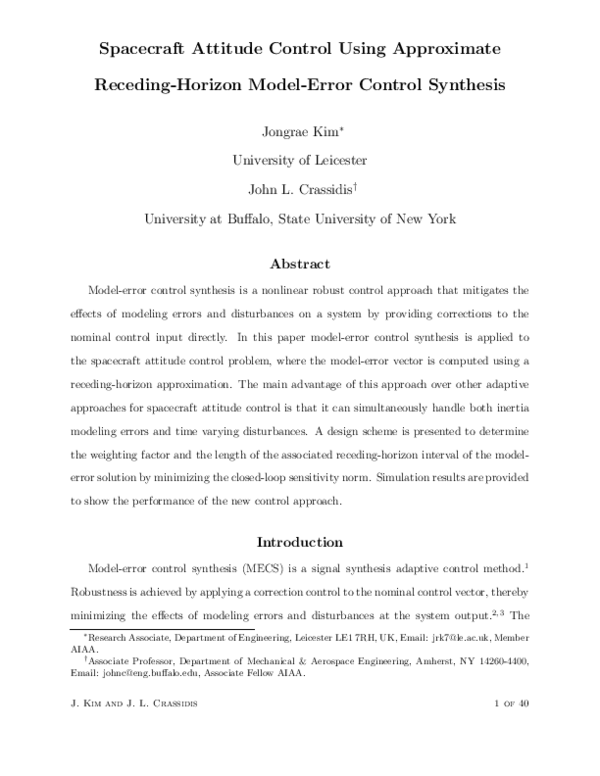 Pdf Spacecraft Attitude Control Using Approximate Receding Horizon
