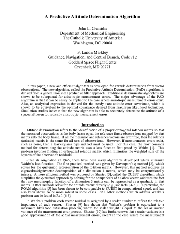 Pdf A Predictive Attitude Determination Algorithm
