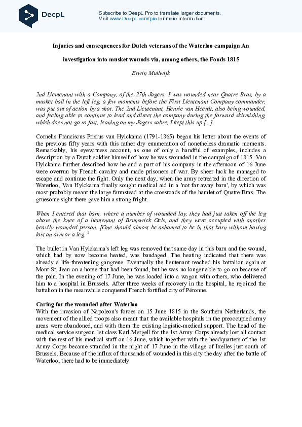 (PDF) Injuries and consequences for Dutch veterans of the Waterloo ...