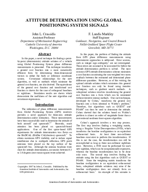 (PDF) Attitude determination using Global Positioning System signals