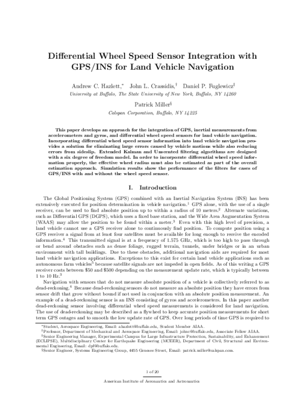 (PDF) Differential Wheel Speed Sensor Integration with GPS/INS for Land ...