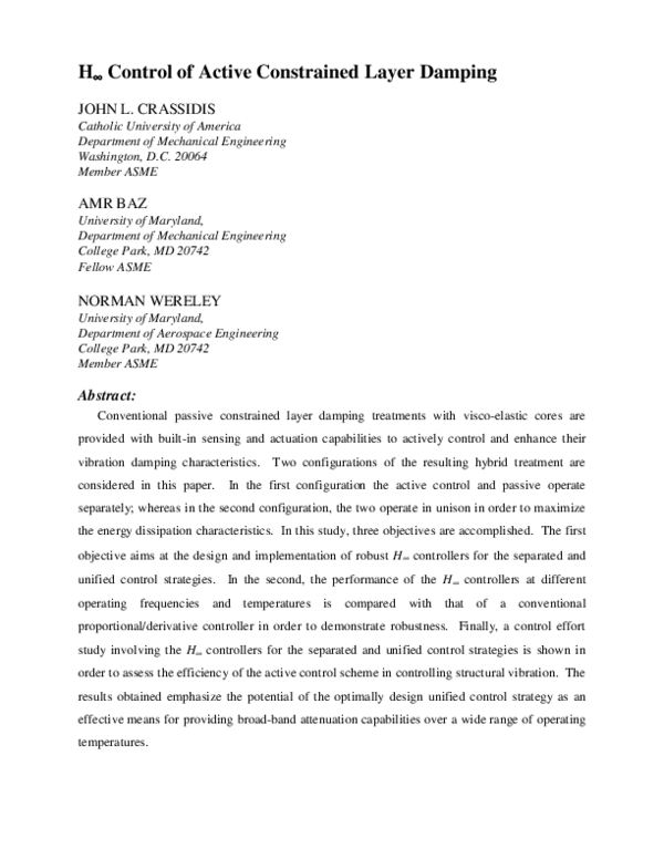 (PDF) Control of Active Constrained Layer Damping