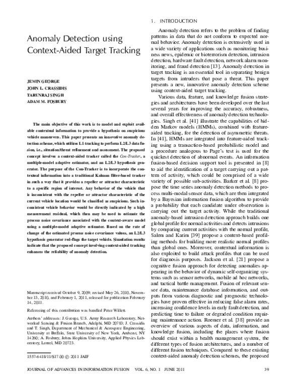 (PDF) Anomaly Detection using Context-Aided Target Tracking