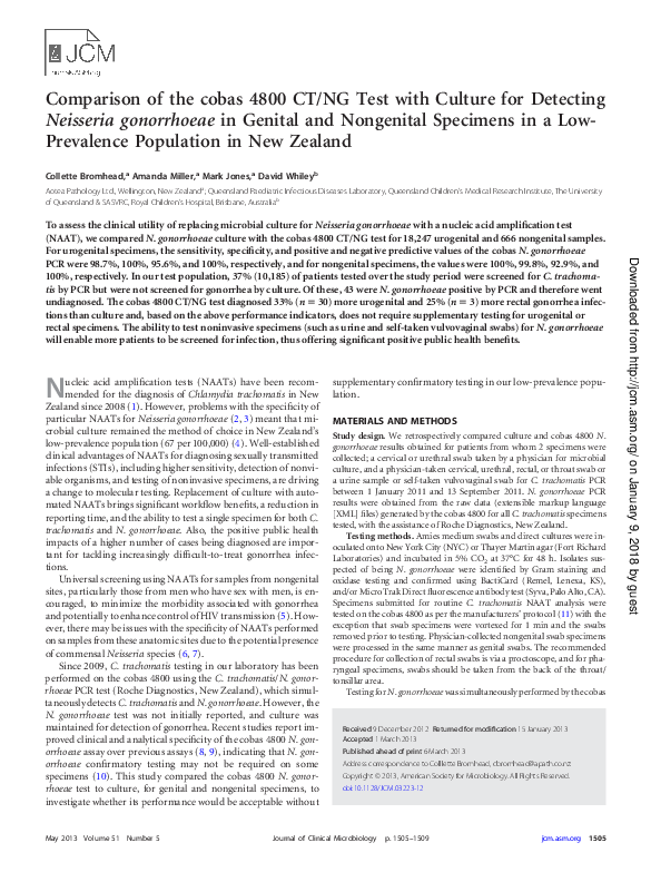 (PDF) Comparison of the cobas 4800 CT/NG Test with Culture for ...