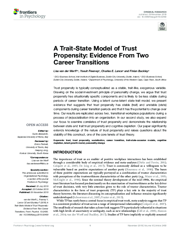 (PDF) A Trait-State Model of Trust Propensity: Evidence From Two Career ...