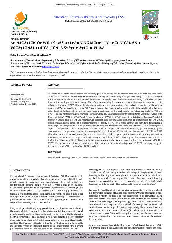 (PDF) Application of Work-Based Learning Model in Technical and ...