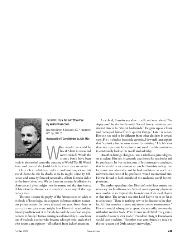 (PDF) Einstein: His Life and Universeby Walter Isaacson