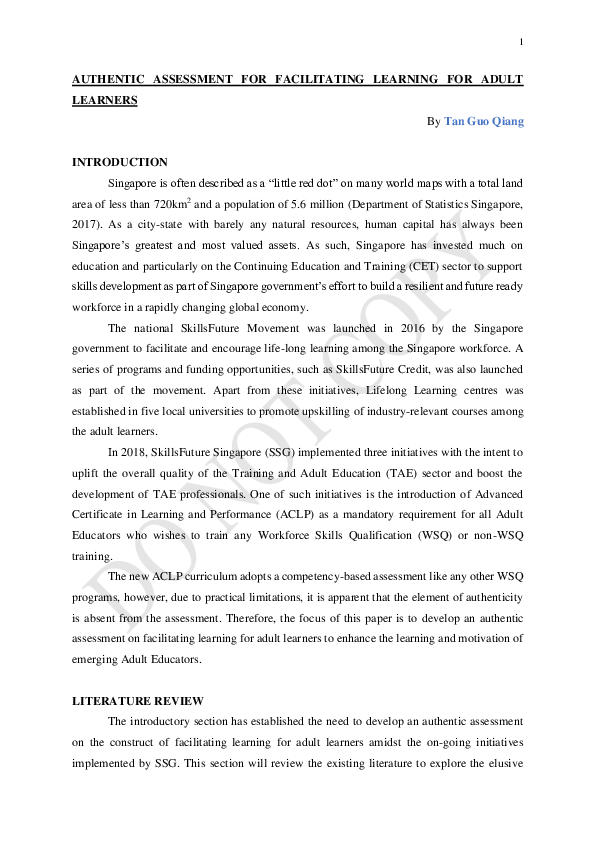 (PDF) Authentic Assessment for Facilitating Learning for Adult Learners