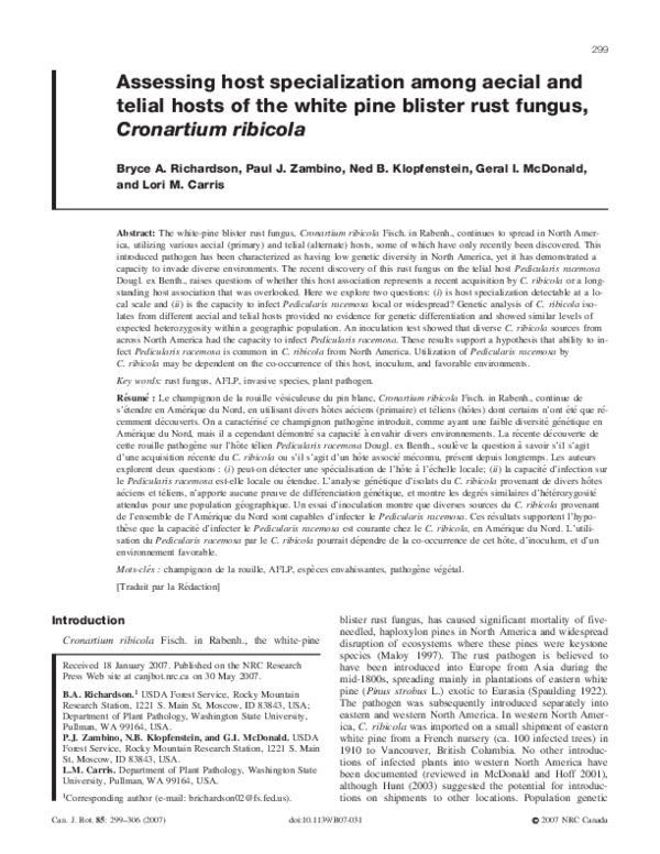 (PDF) Assessing host specialization among aecial and telial hosts of ...