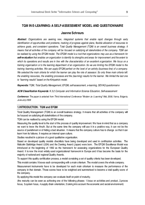 (PDF) TQM Self-Assessment Model for E-Learning