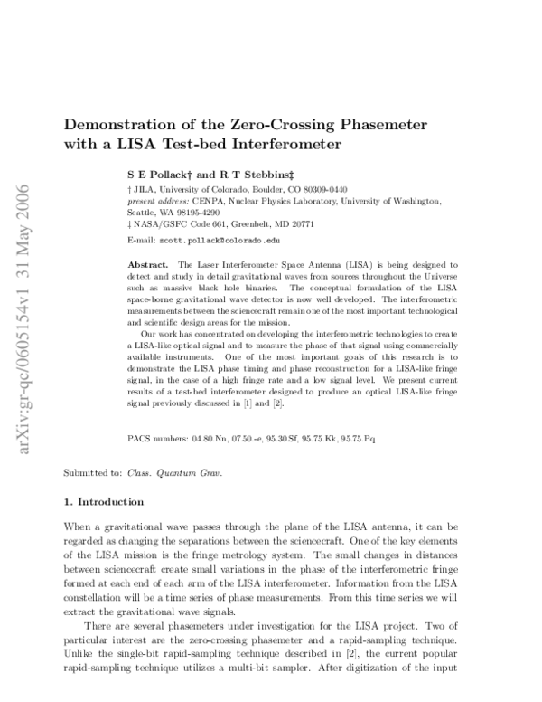 (PDF) Demonstration of the zero-crossing phasemeter with a LISA test ...