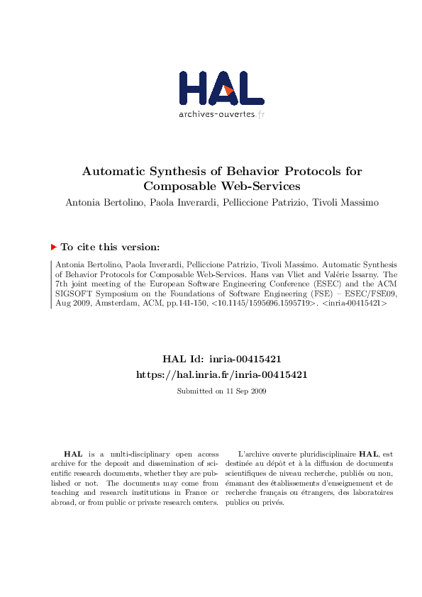 (PDF) Automatic synthesis of behavior protocols for composable web-services