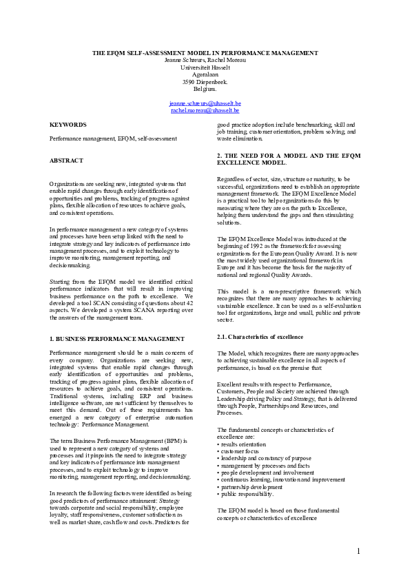 (PDF) The EFQM self-assessment model in performance management