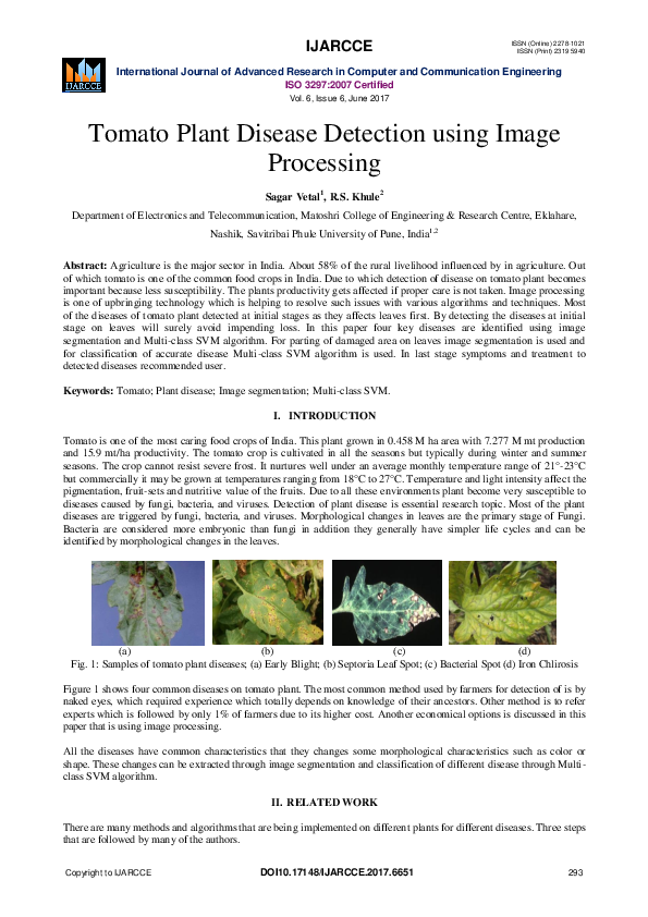 Pdf Tomato Plant Disease Detection Using Image Processing Sagar