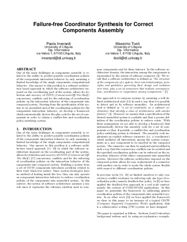 (PDF) Failure-free Coordinator Synthesis for Correct Components Assembly