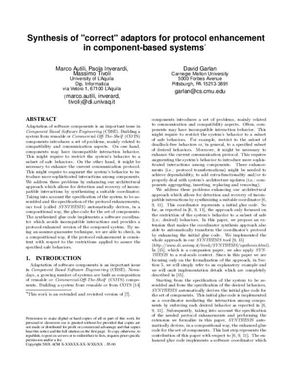 Pdf Synthesis Of Correct Adaptors For Protocol Enhancement In Component Based Systems
