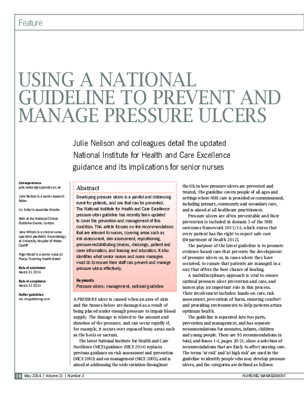 (PDF) Using a national guideline to prevent and manage pressure ulcers