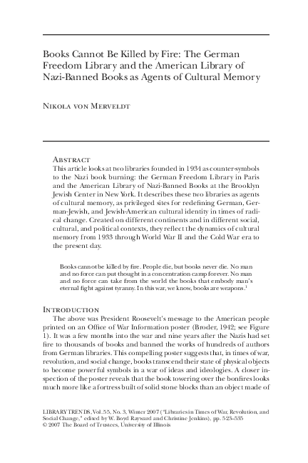 (PDF) Books Cannot Be Killed by Fire: The German Freedom Library and ...