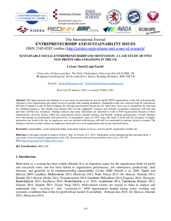 (PDF) Sustainable Social Entrepreneurship and Motivation: A Case Study ...