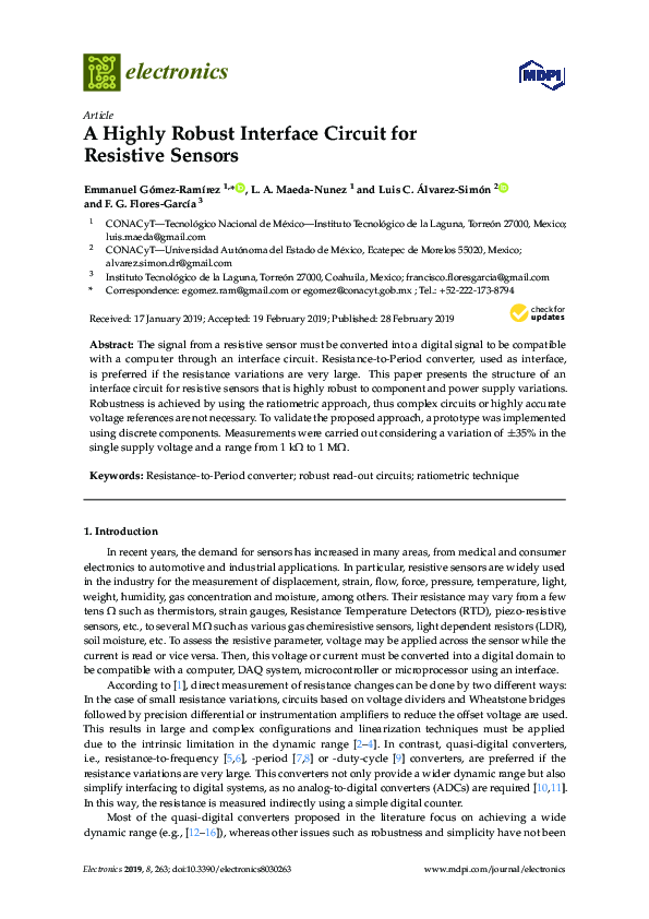 (PDF) A Highly Robust Interface Circuit for Resistive Sensors