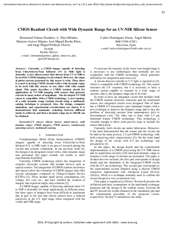 (PDF) CMOS Readout Circuit with Wide Dynamic Range for an UV-NIR Silicon Sensor