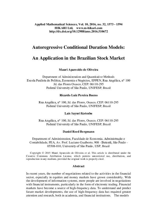 Pdf Acd Models In Brazilian Stock Market Analysis