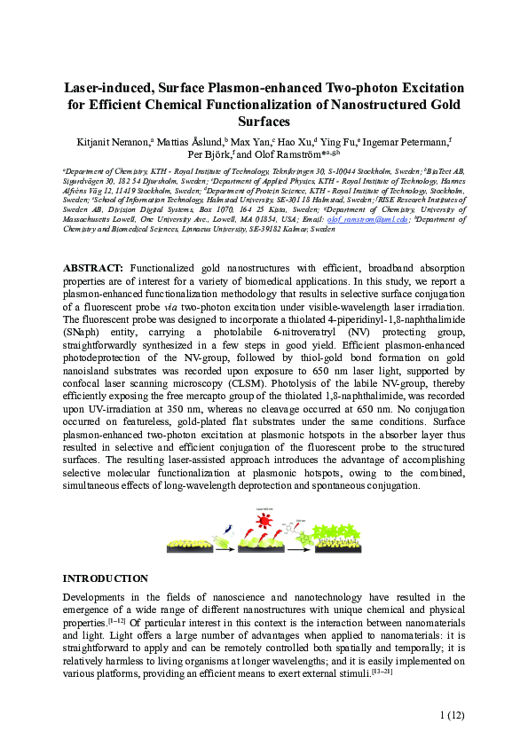 (PDF) Laser-induced, Surface Plasmon-enhanced Two-photon Excitation for Efficient Chemical ...