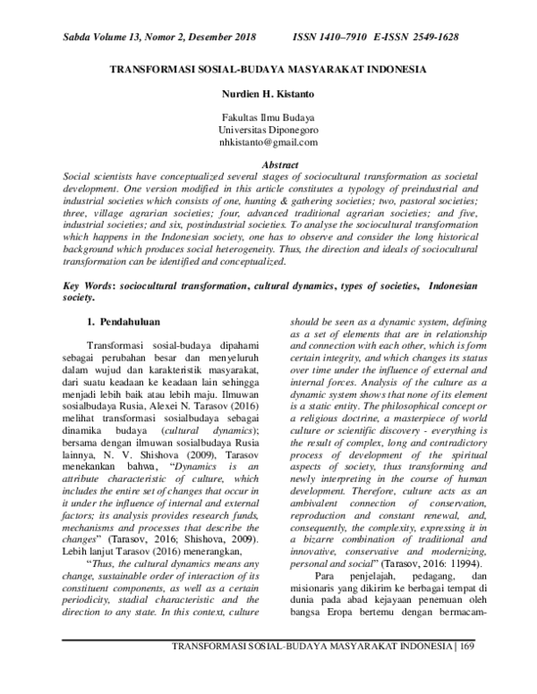 (PDF) Transformasi Sosial-Budaya Masyarakat Indonesia