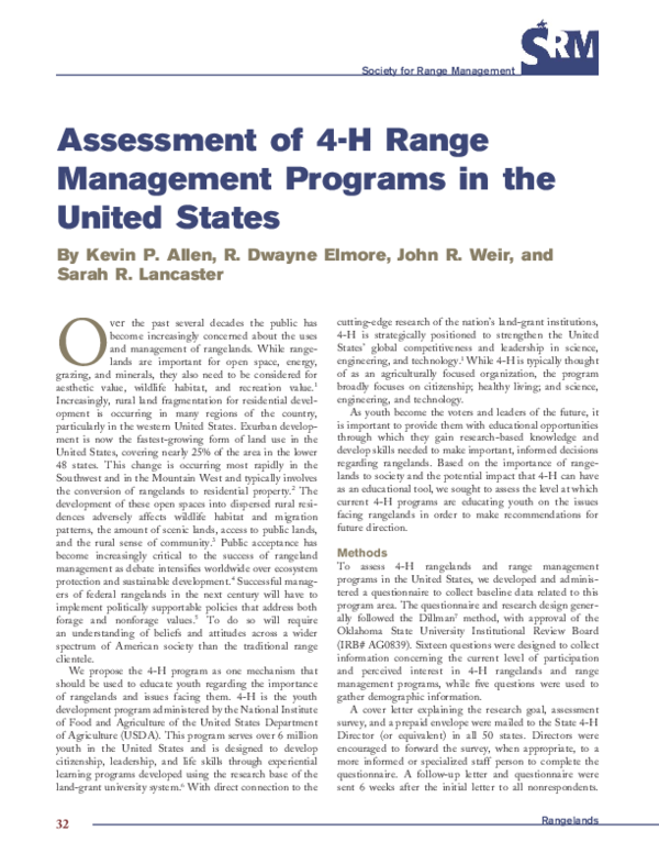 (PDF) Assessment of 4-H Range Management Programs in the United States