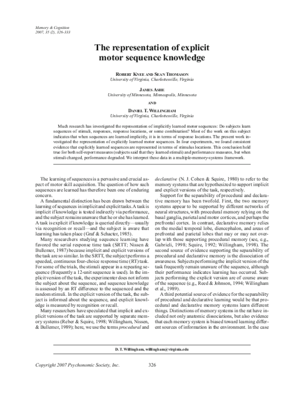 (PDF) The representation of explicit motor sequence knowledge