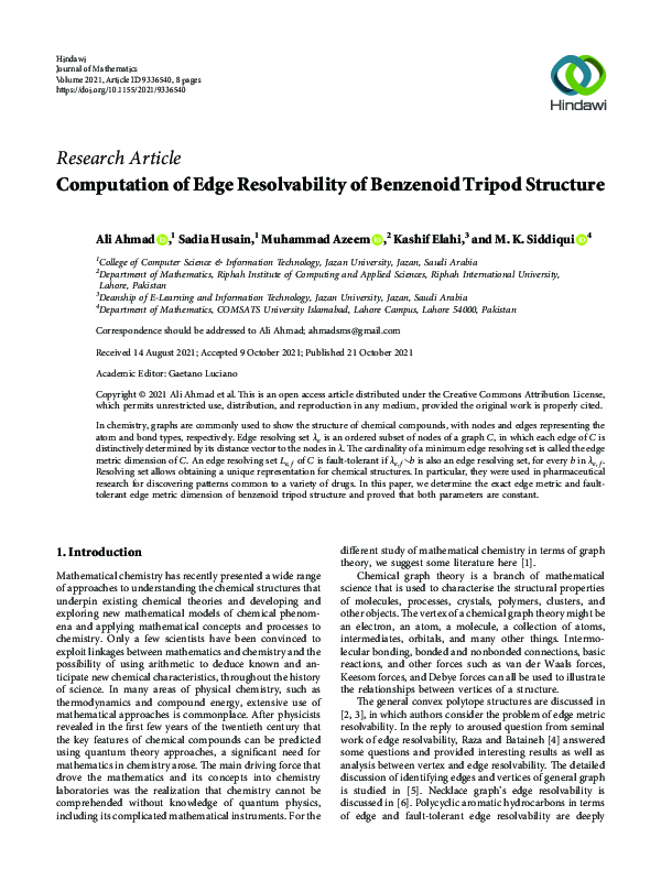 Pdf Computation Of Edge Resolvability Of Benzenoid Tripod Structure