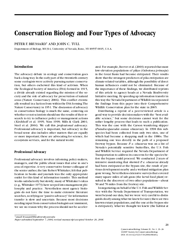 (PDF) Conservation biology and four types of advocacy