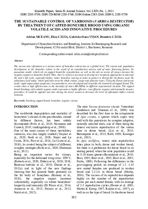 (PDF) THE SUSTAINABLE CONTROL OF VARROOSIS (VARROA DESTRUCTOR) BY ...