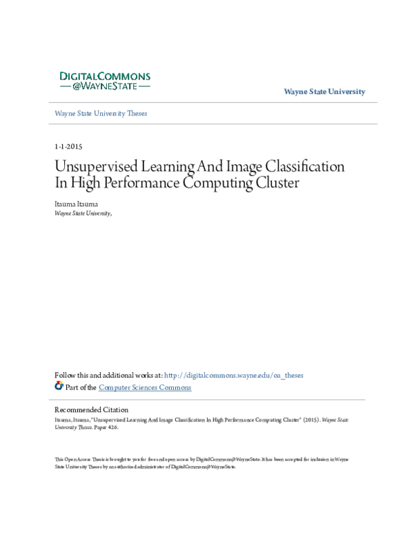 (PDF) Unsupervised Learning and Image Classification in High Performance Computing Cluster
