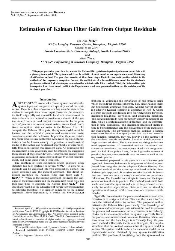 (PDF) Estimation of Kalman filter gain from output residuals