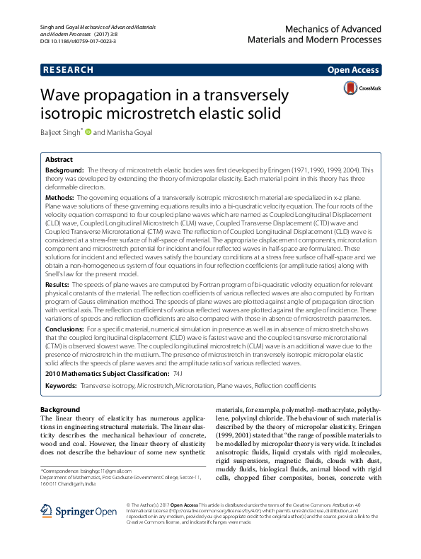 (PDF) Wave propagation in a transversely isotropic microstretch elastic solid